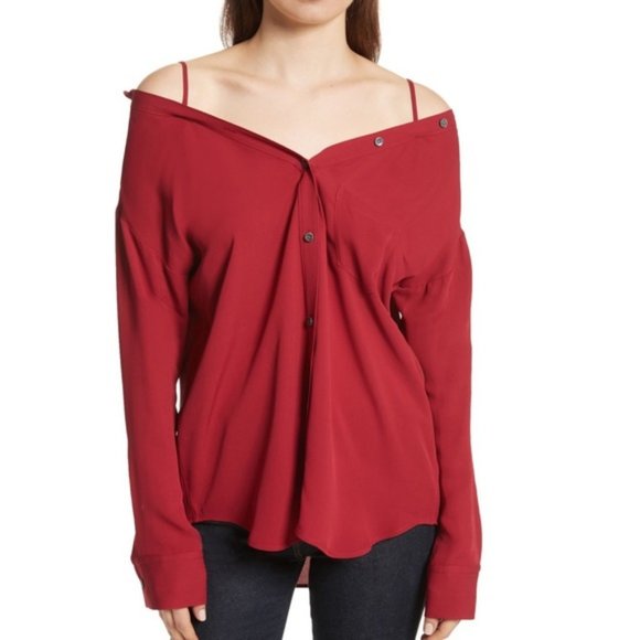 Theory | Tops | Theory Tamalee Silk Off Shoulder Shirt Size S | Poshmark